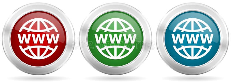 Web, Www and Internet Vector Icon Set. Red, Blue and Green Silver ...