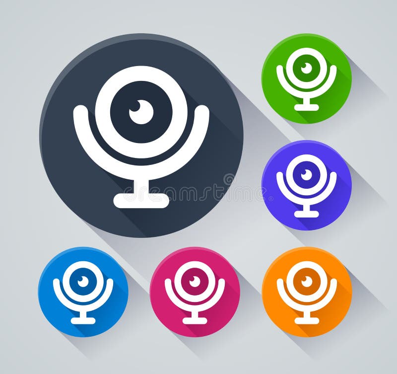 Camera Circle Blue Flat Icon Stock Vector - Illustration of video ...