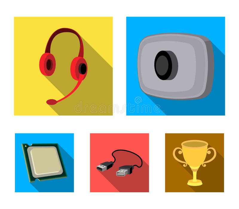 Webcam, Headphones, USB Cable, Processor. Personal Computer Set ...