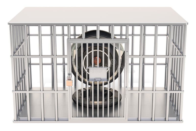 TV Set Inside Cage, Prison Cell. Freedom of Information, Prohibition ...