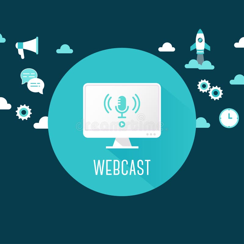 Webcast or Live Stream Illustration. Computer with Microphone Icon ...