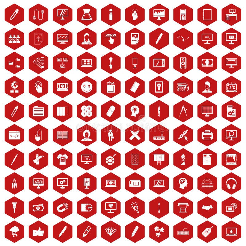 100 Webdesign Icons Hexagon Red Stock Vector - Illustration of ...