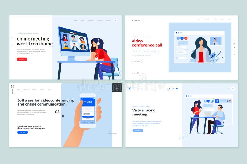 Web Page Design Templates of Video Calling App, Online Communication ...