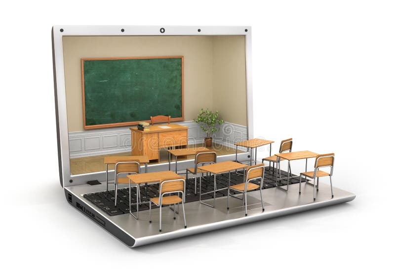 Vector Isometric Low Poly Computer Classroom Stock Vector