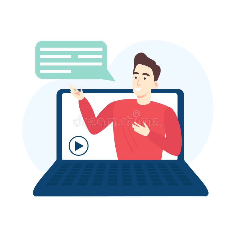 Webinar Concept. Human with Chat Bubbles on Laptop Screen. Distance ...