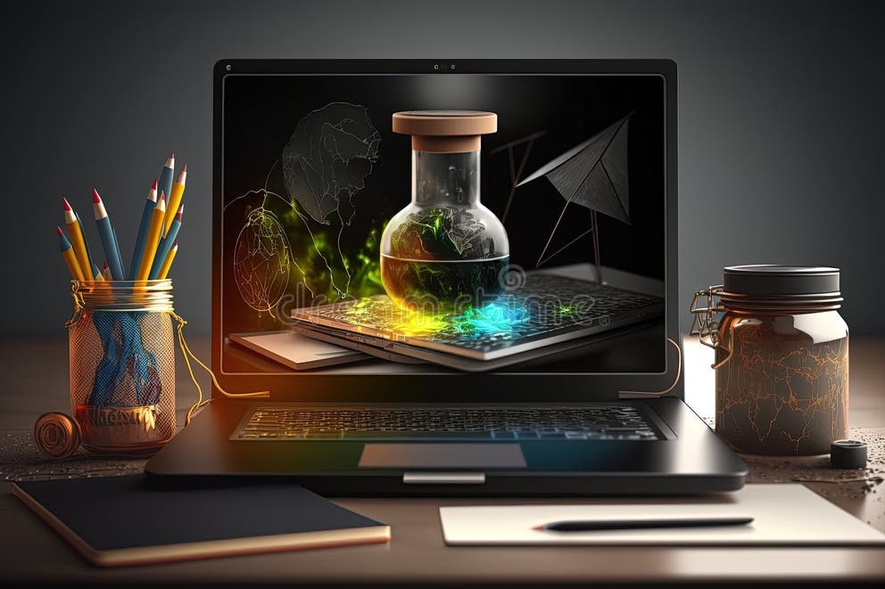 Webinar Education Concept Laptop Blackboard Mortar Board Computer ...