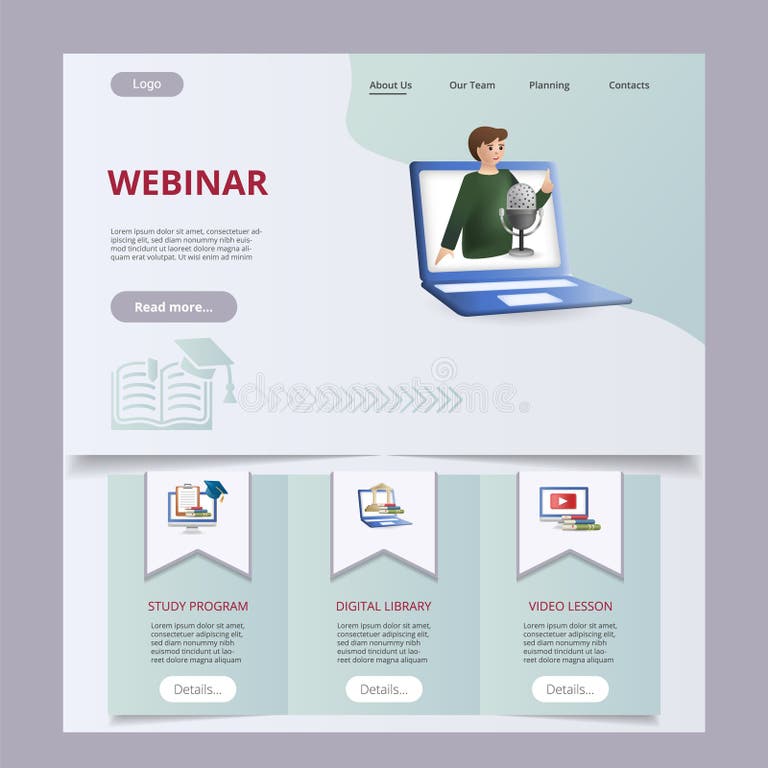Webinar Flat Landing Page Website Template. Study Program, Digital ...