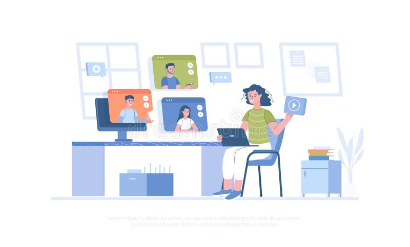 Webinar, Online Meeting, Virtual Conference on Video Call. People ...
