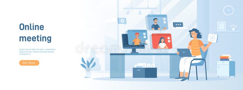 Webinar, Online Meeting, Virtual Conference on Video Call. People ...