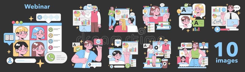 Webinar Set. Flat Vector Illustration Stock Vector - Illustration of ...