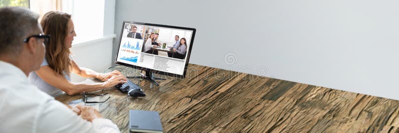 Webinar Video Conferencing on Computer Stock Photo - Image of office ...