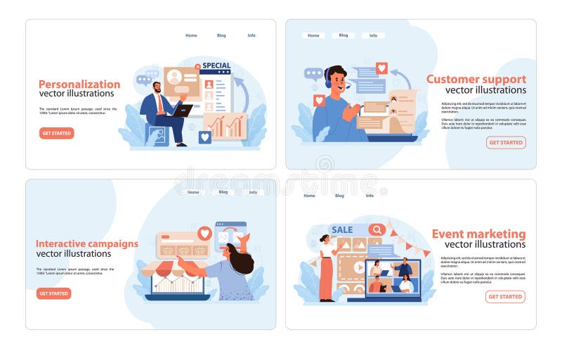 Webpage Design Consumer Engagement Set. Vibrant Illustrations ...