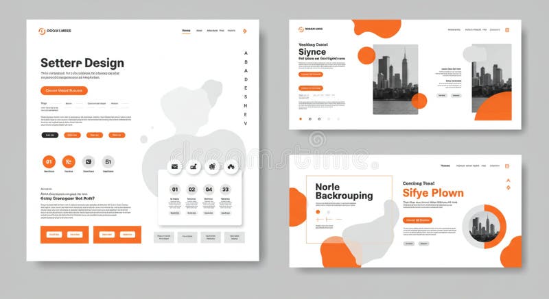 Webpage Layouts Showcasing Modern, Minimalistic Design with Orange and ...