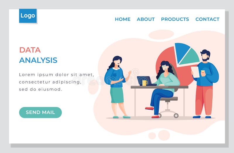 Webpage of Modern Website in Flat Style, Team Making Data Analysis in ...