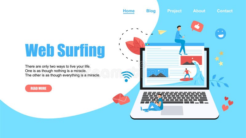 Webpage Template. Surfer Surfing a Wave Web Page Vector Illustration ...