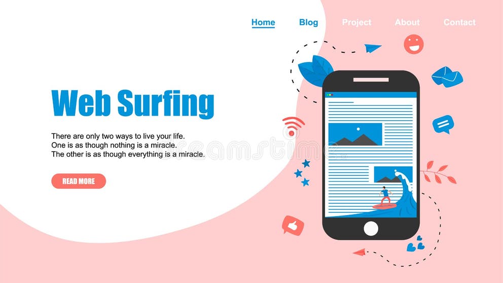 Webpage Template. Surfer Surfing a Wave Web Page Vector Illustration ...