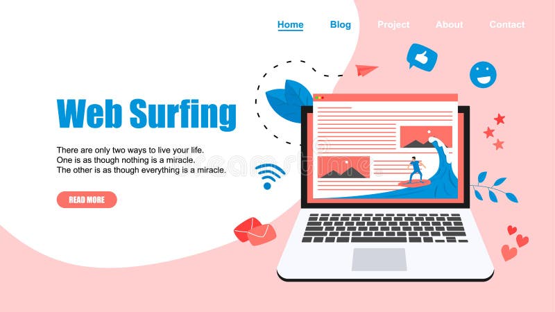 Webpage Template. Surfer Surfing a Wave Web Page Vector Illustration ...