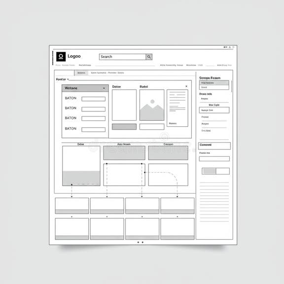 Webpage Wireframe Illustrating a User Interface Layout. Features ...