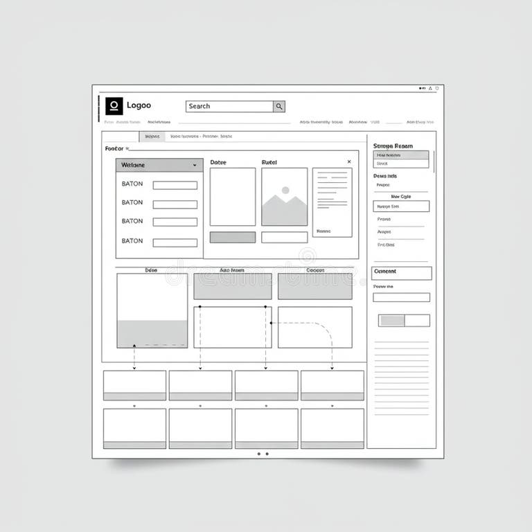 Webpage Wireframe Illustrating a User Interface Layout. Features ...