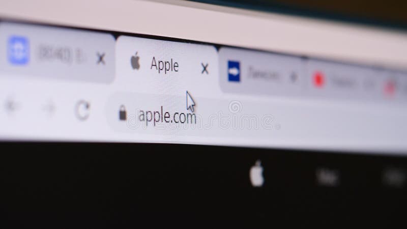 Apple Inc Website Address in Browser and Logo on the Computer Screen ...