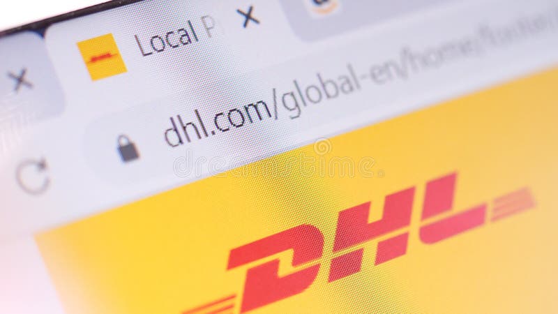 DHL Website Address in Browser and Logo on the Computer Screen ...