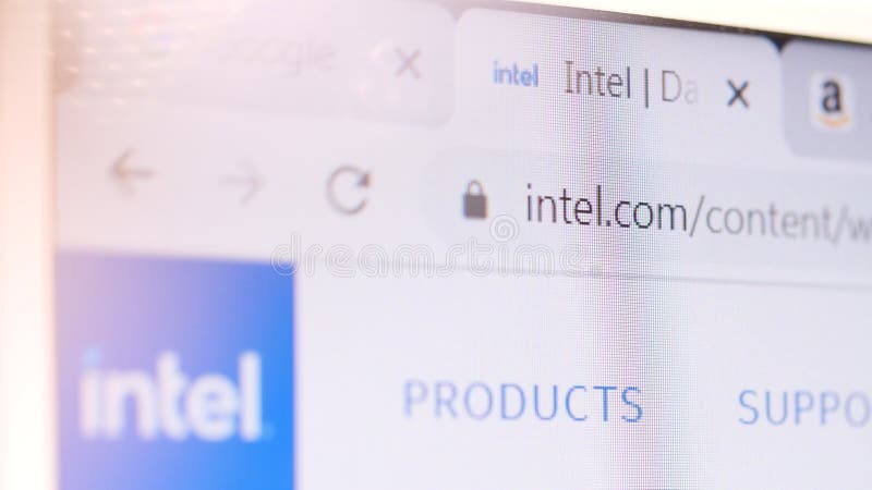 Intel Domain Name in Browser and Logo on the Computer Screen. Editorial ...