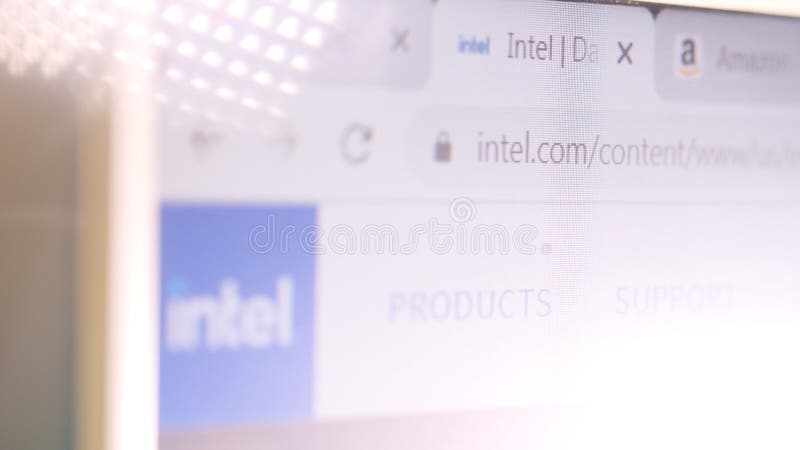Intel Website Address in Browser and Logo on the Computer Screen ...