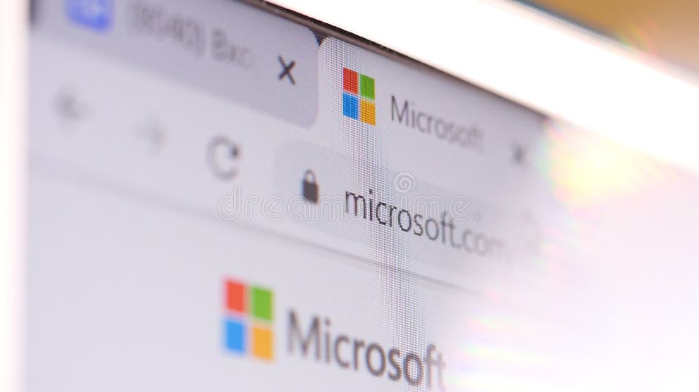 Microsoft Domain Name in Browser and Logo on the Computer Screen ...