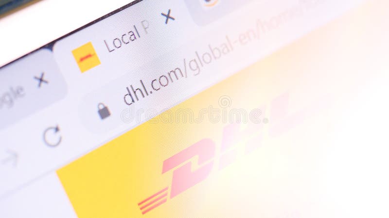 Website of DHL in Browser and Logo on the Computer Screen. Editorial ...