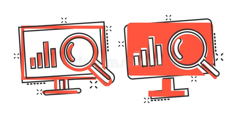 Website Analytics Icon in Comic Style. SEO Data Cartoon Vector ...