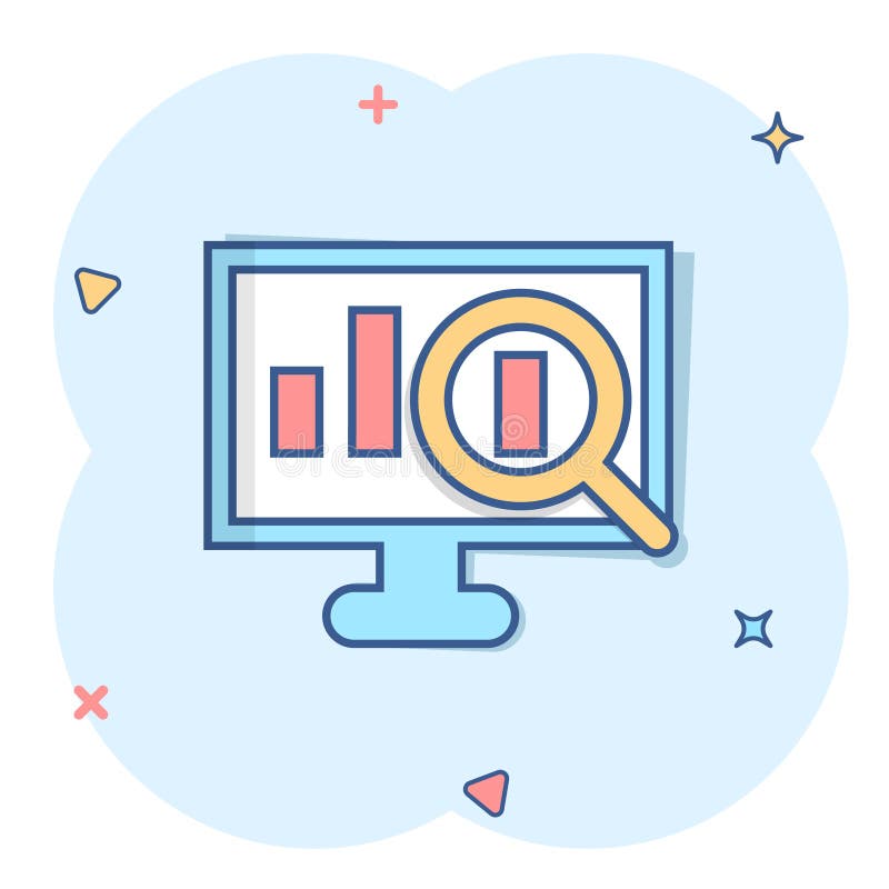 Website Analytics Icon in Comic Style. SEO Data Cartoon Vector ...