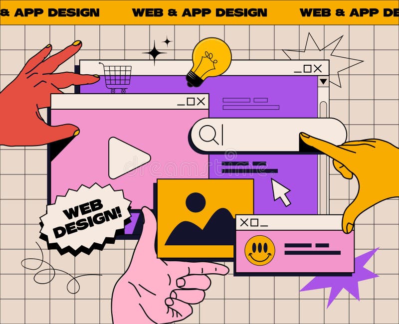 Website or APP Design Banner Concept Advertisement in Retro Style with ...