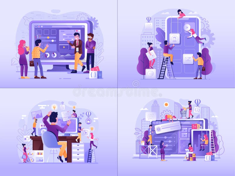 Website And App Developing Gradient Design Scenes Stock Vector Illustration Of Screen Project