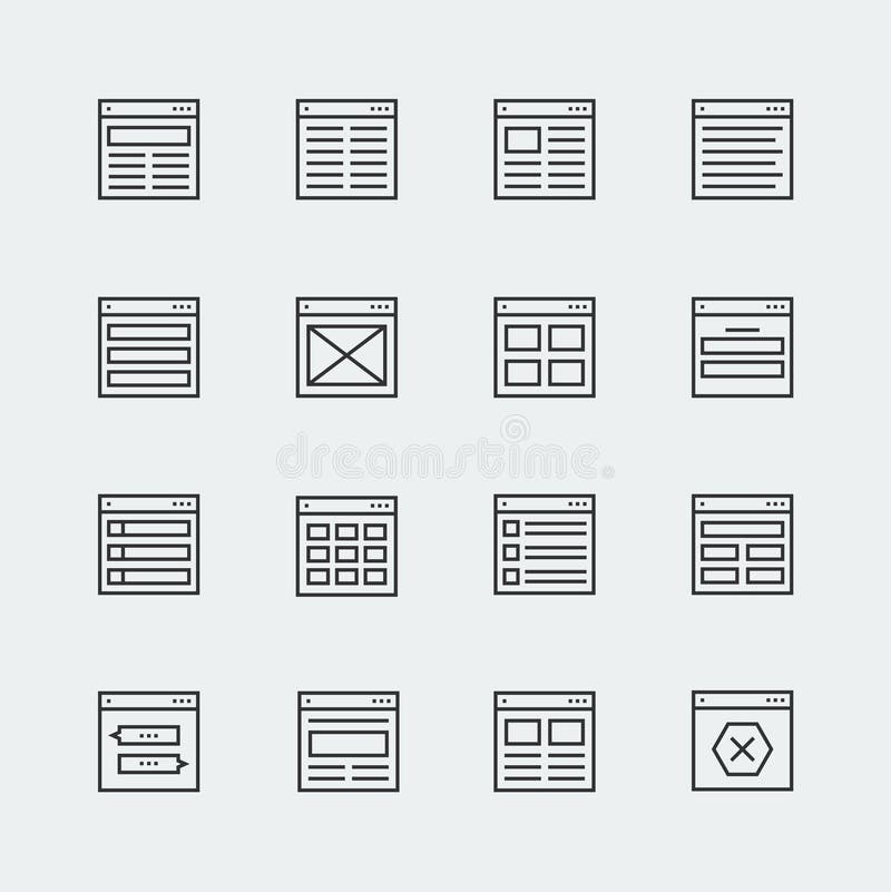 Website or Application Wireframe Template and Design Layout Icons in ...