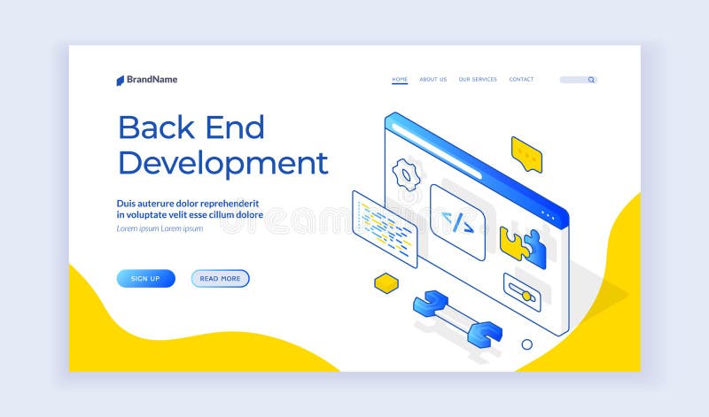 Website of Back End Interface Development in Isometric Style Stock ...