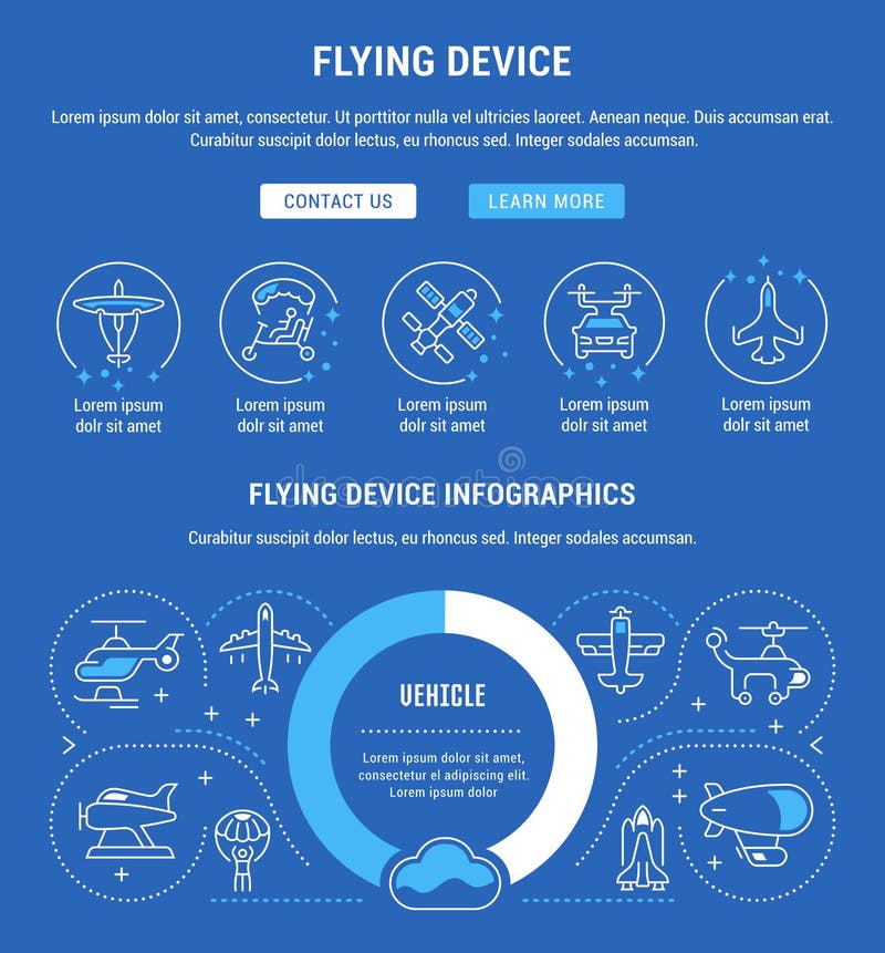 Website Banner and Landing Page of Flying Device. Stock Illustration ...