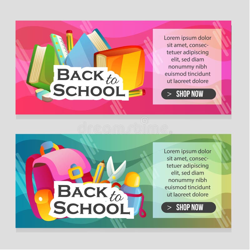 Website Banner School Template with School Stationary Stock Vector ...