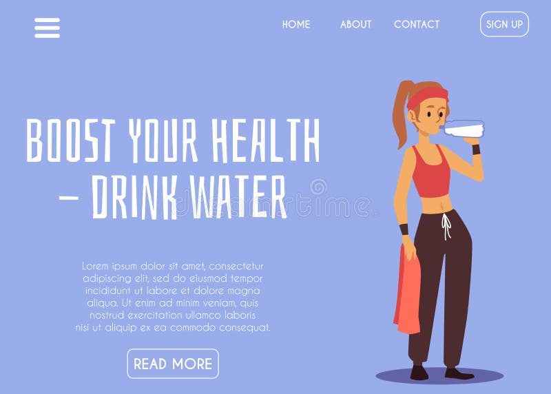 Website Banner Template with Woman Drinking Water, Flat Vector ...