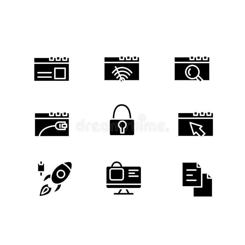 Website Browsing Glyph Icons. Internet Page Browsing Flat Vector ...