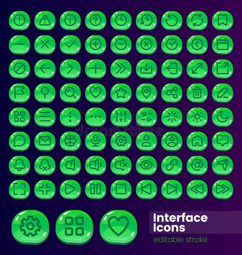 Website Glossy Ui Button with Pixelated Color Icon Big Set Stock Image - Image of setting ...