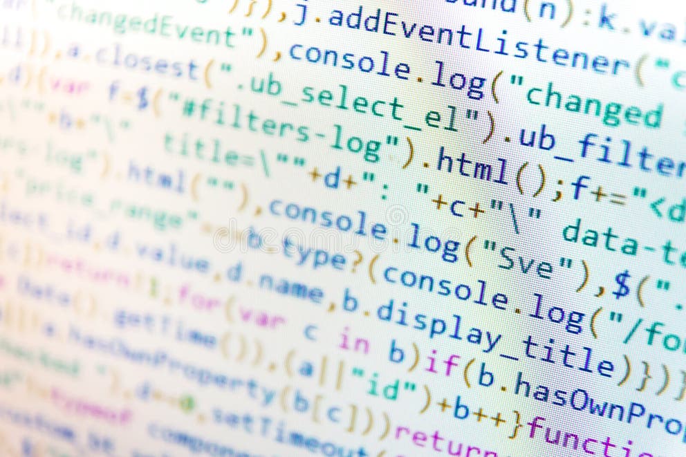 Website Codes on Computer Monitor. Source Code Close-up. Displaying ...