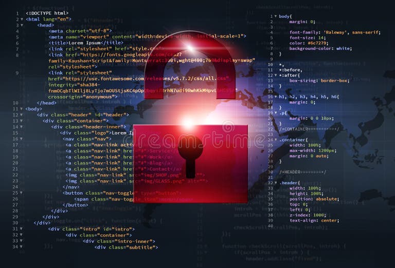 Website Coding Lock Protection Stock Photo - Image of doctype, login ...