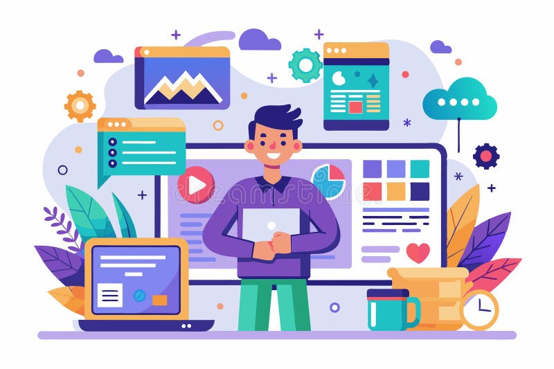 A Website Creator Engages with Various Digital Tools and Graphics in a ...