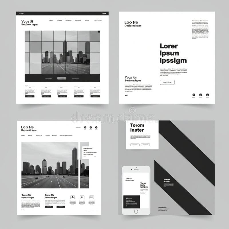 Website Design Concept Featuring a Grayscale Theme with Modern ...