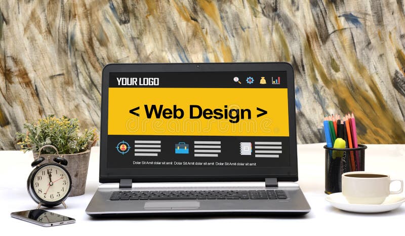 Website Design Mockup in Office Laptop Stock Photo - Image of laptop ...