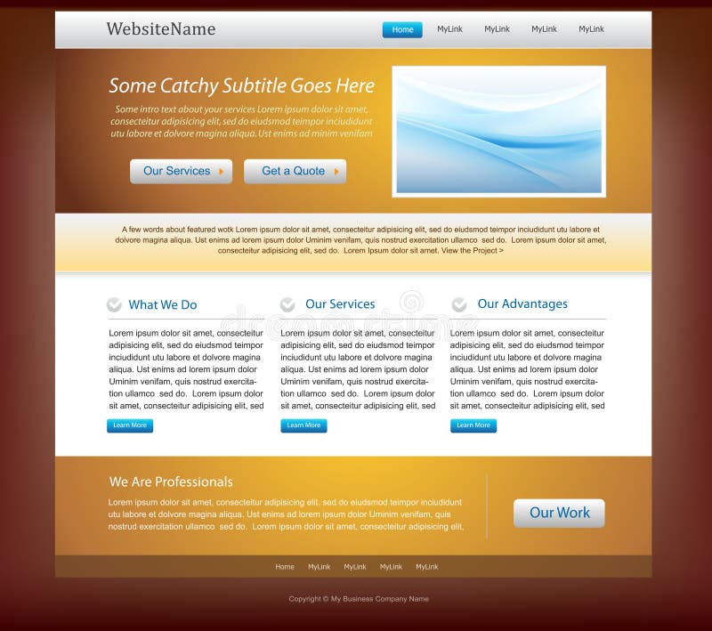 Website Design Template - Golden and Blue Colors Stock Vector ...