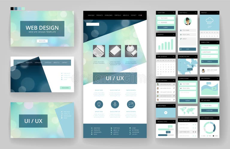 Website Design Template and Interface Elements Stock Vector - Illustration of graphic, business ...