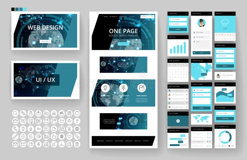 Website Design Template and Interface Elements Stock Vector ...
