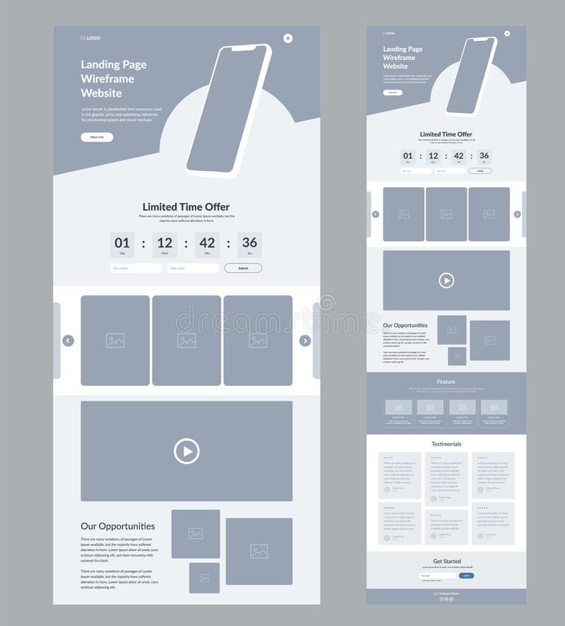 Website Design Template Wireframe Landing Page for Business. One Page ...