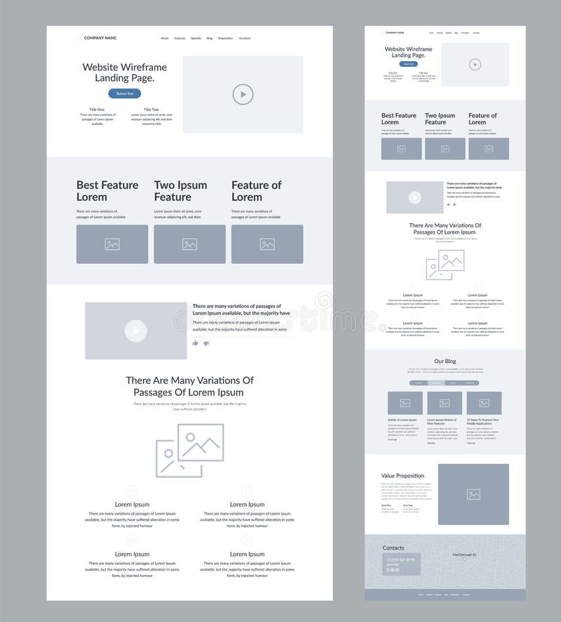 Website Design Template Wireframe Landing Page for Business. One Page ...